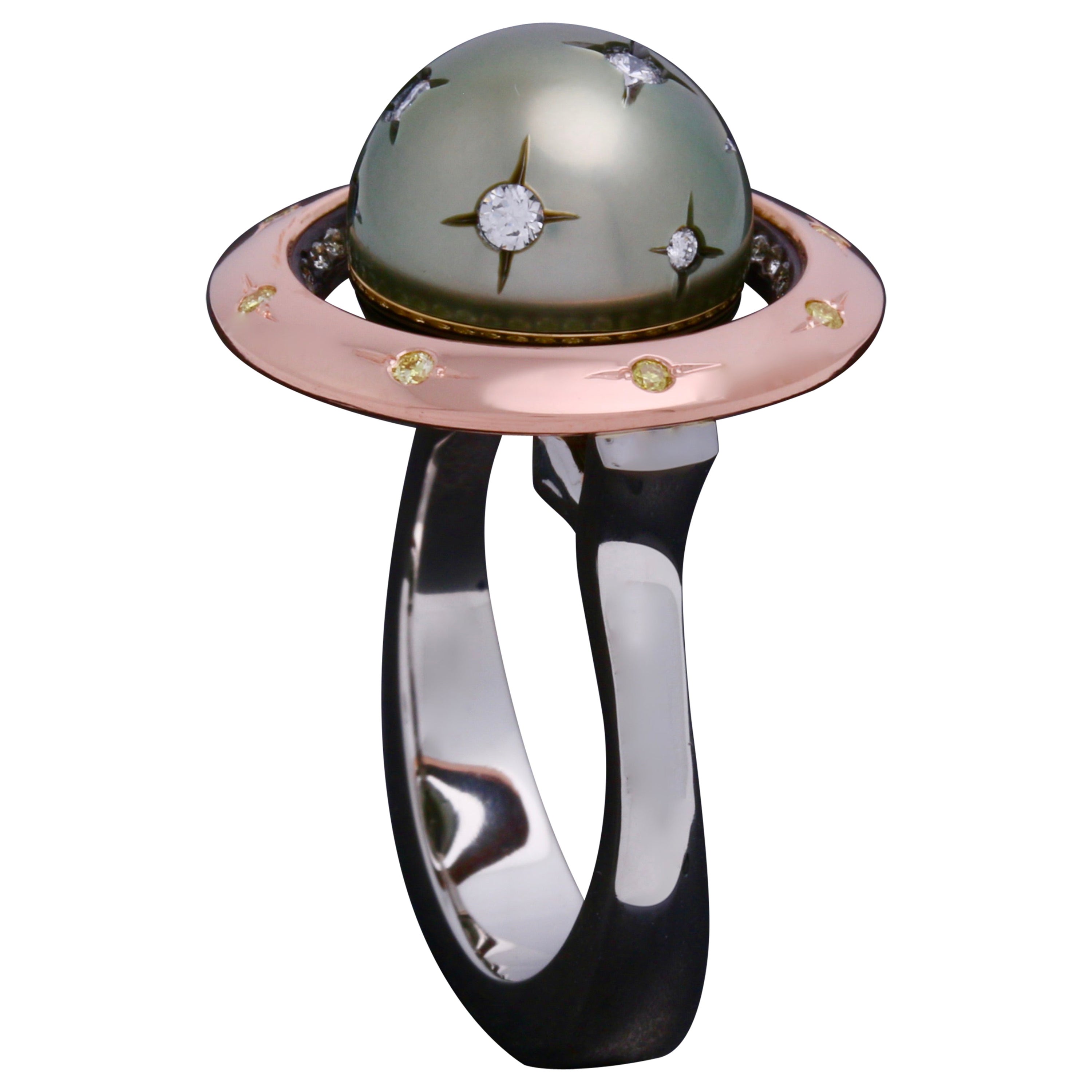 Spinning Tahitian Pearl Sapphire Diamond Galaxy Ring at 1stDibs