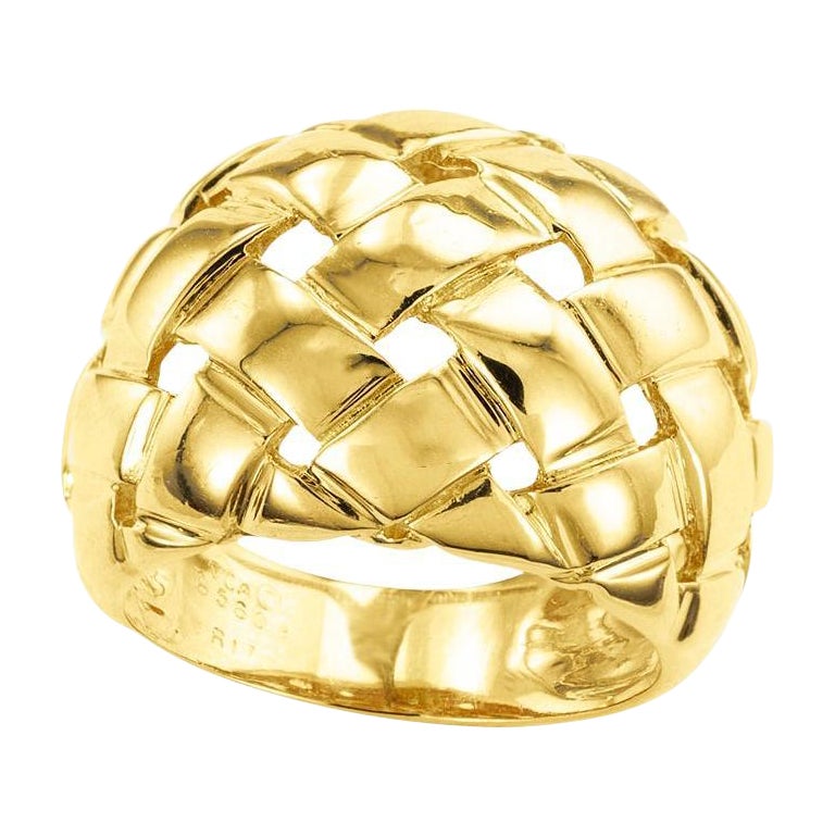 Van Cleef and Arpels Basket Weave Domed Gold Ring For Sale at 1stDibs