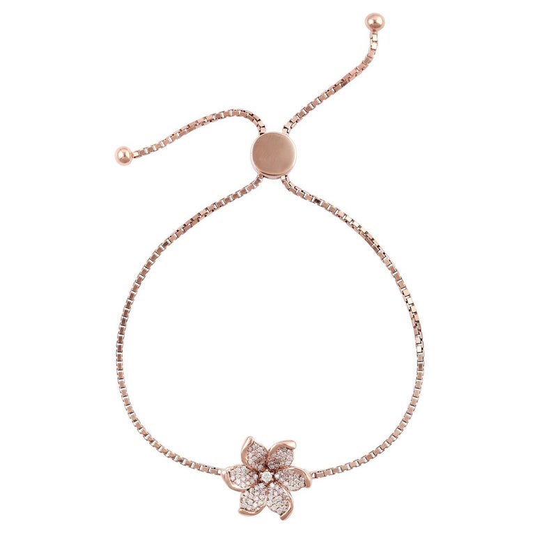 Flower Petal Design Bracelet with Pave Diamonds and Chain Made in 18k ...
