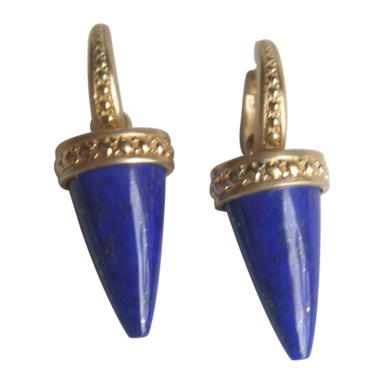 Faye Kim 18 Karat Lapis Gold Acorn Drop Earrings For Sale at 1stDibs