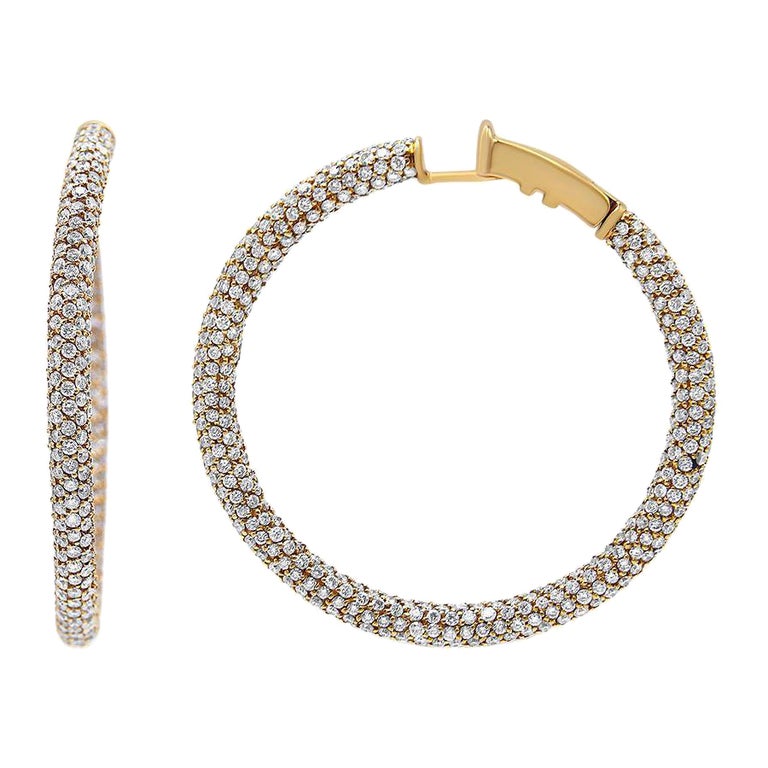 18K Rose Gold 6.90 Carat Pave Set Diamond Inside Out Eternity Hoop ...