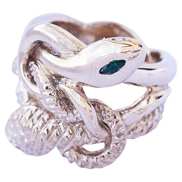 Emerald White Diamond Ruby Double Head Snake Ring Animal Jewelry J ...