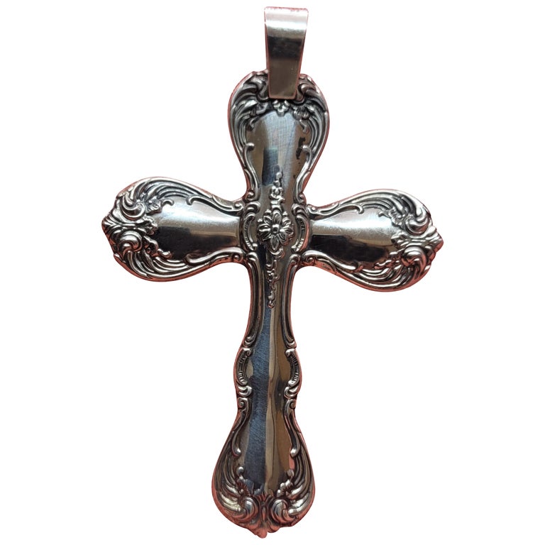 Sterling Silver Antique Spoon Cross Pendant, Floral Scroll, 'Towle ...