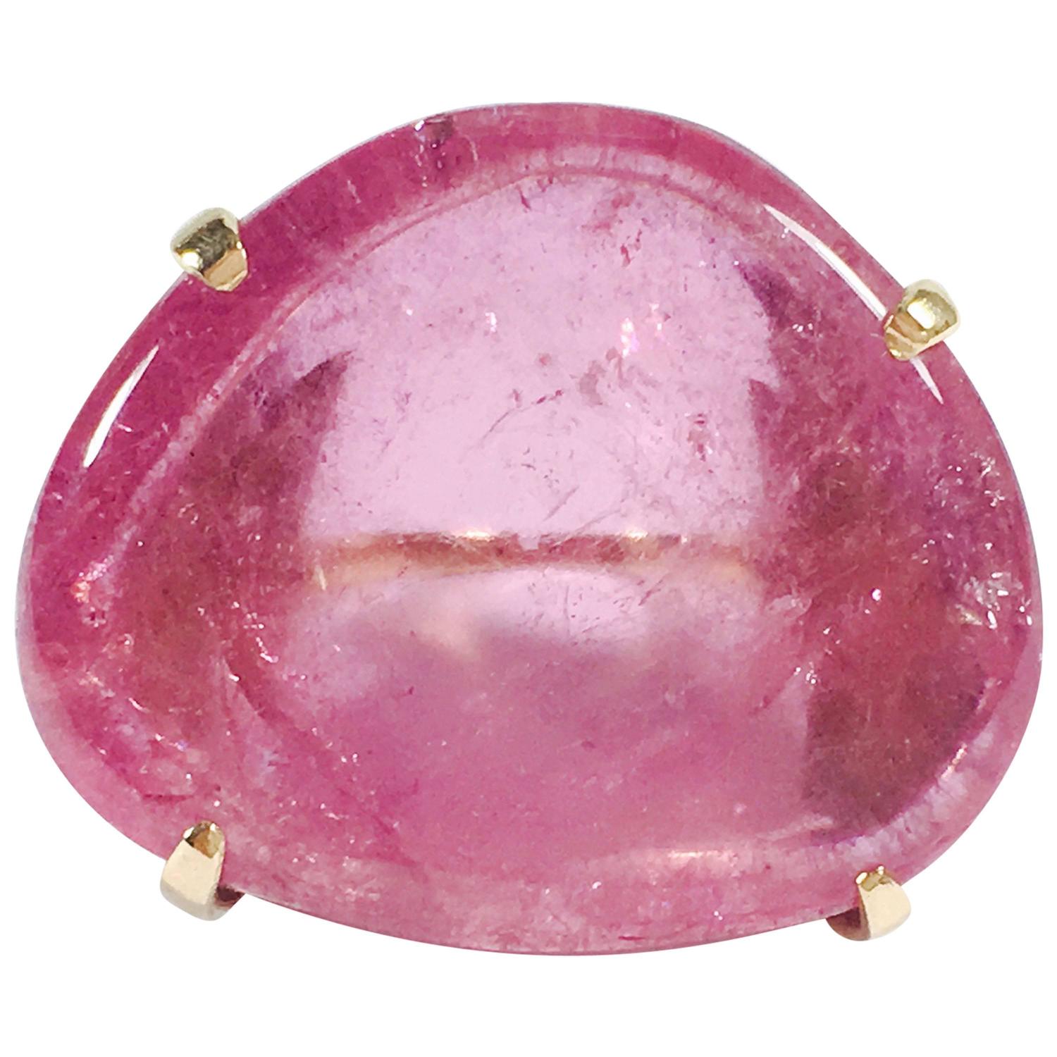 Large Chinese Pink Tourmaline Cabochon Gold Ring at 1stdibs