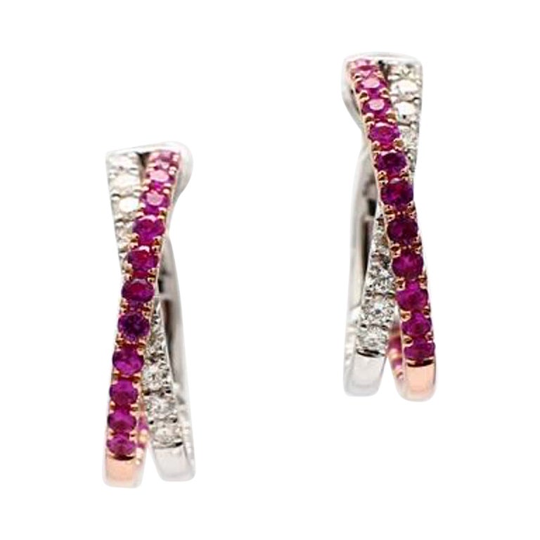 Natural Red Round Ruby and White Diamond 2.01 Carat TW White Gold Loop ...