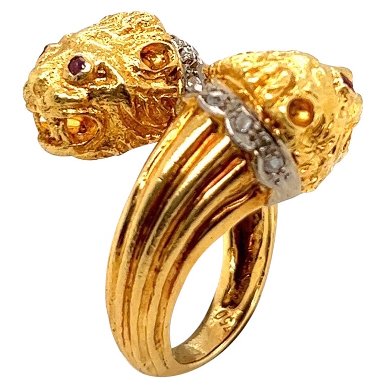 Lalaounis 18 Karat Gold Ruby and Diamond Two-Headed Chimera Ring For ...