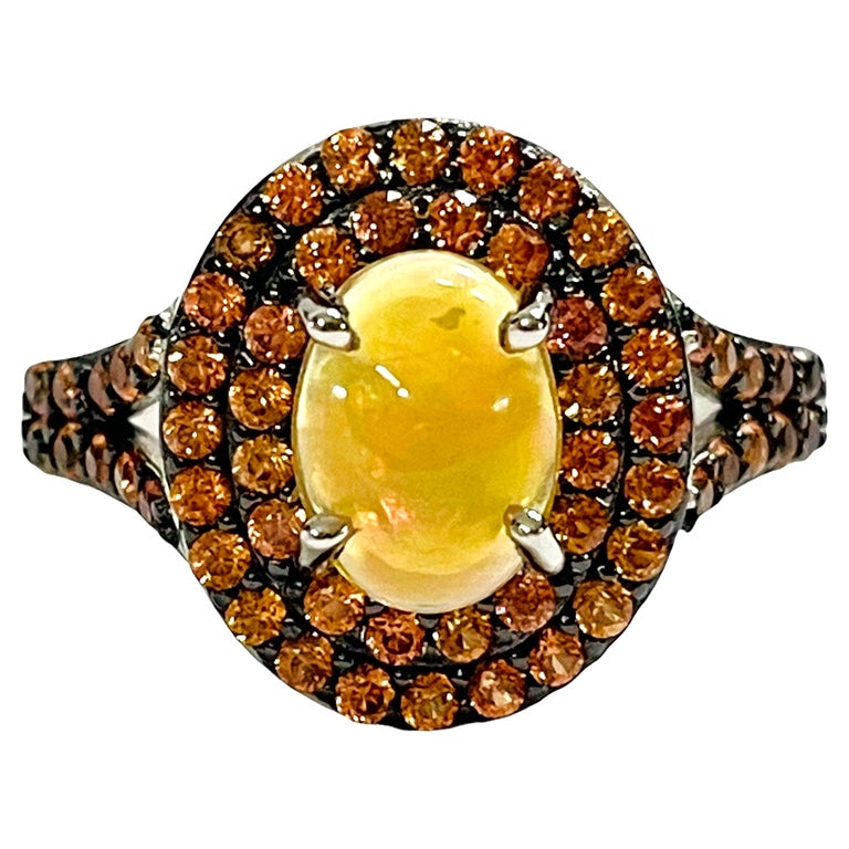New Unheated Oval Fire Opal and Sapphire 14k Gold Plated Sterling Ring ...