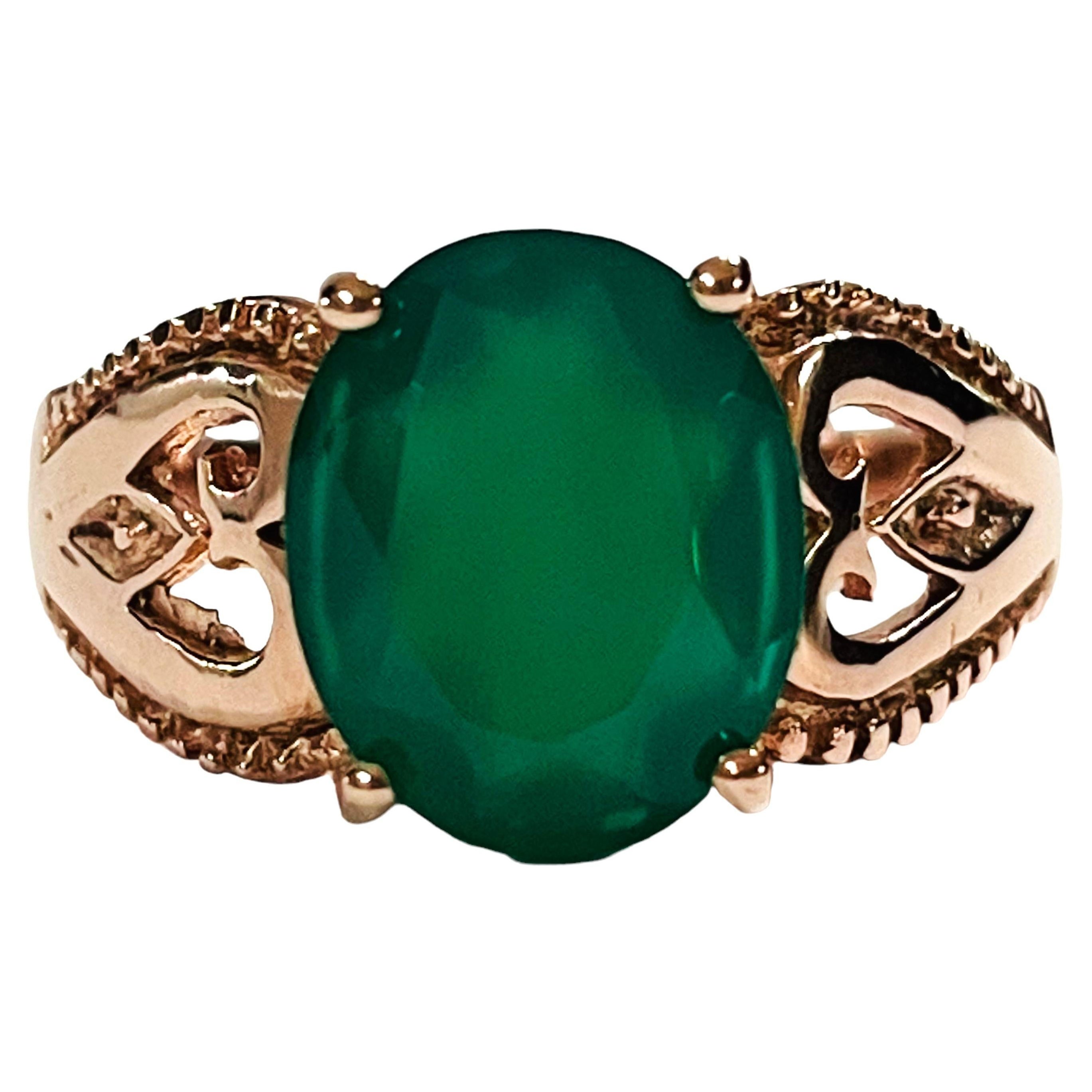 Natural Green Aventurine and White CZ Ring 14K Gold over Sterling at ...