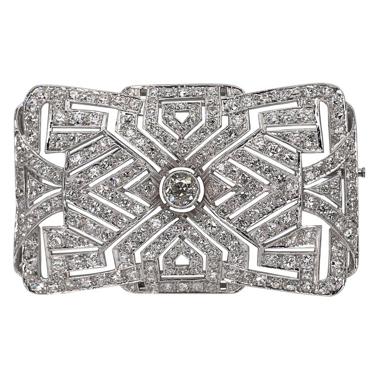 Certified Art Deco Platinum Gold 7.70 Carat Diamond Rectangle Pin ...
