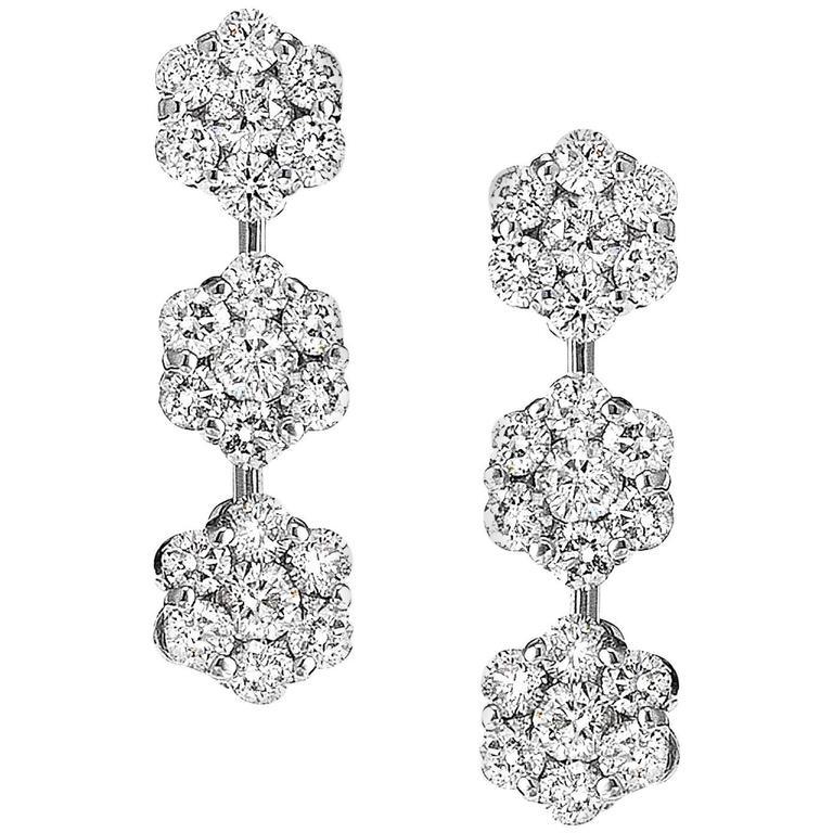 Diamond Gold Cluster Drop Earrings at 1stDibs