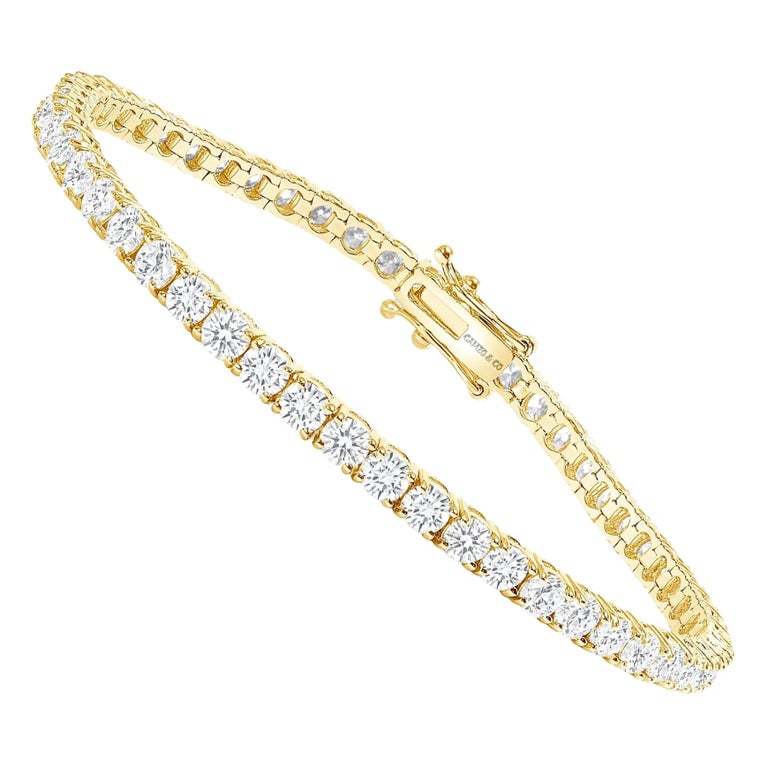 14K Yellow Gold 2 Carat Round Diamond Tennis Bracelet For Sale at 1stDibs