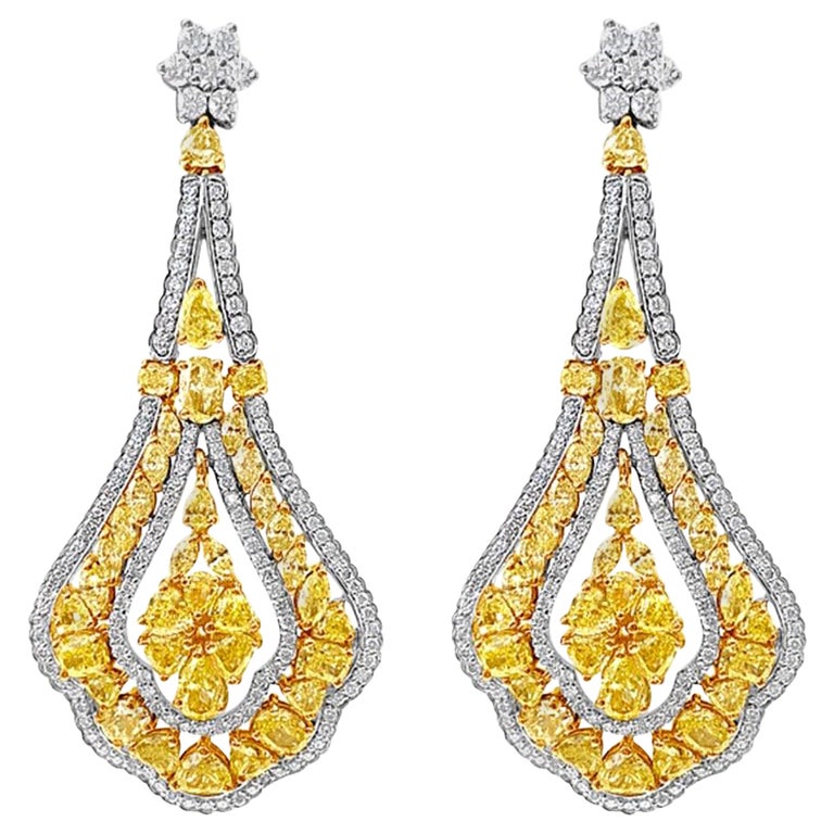 Natural Fancy Yellow Diamond Drop Earring, 11.42 Carat, 18 Karat Gold ...