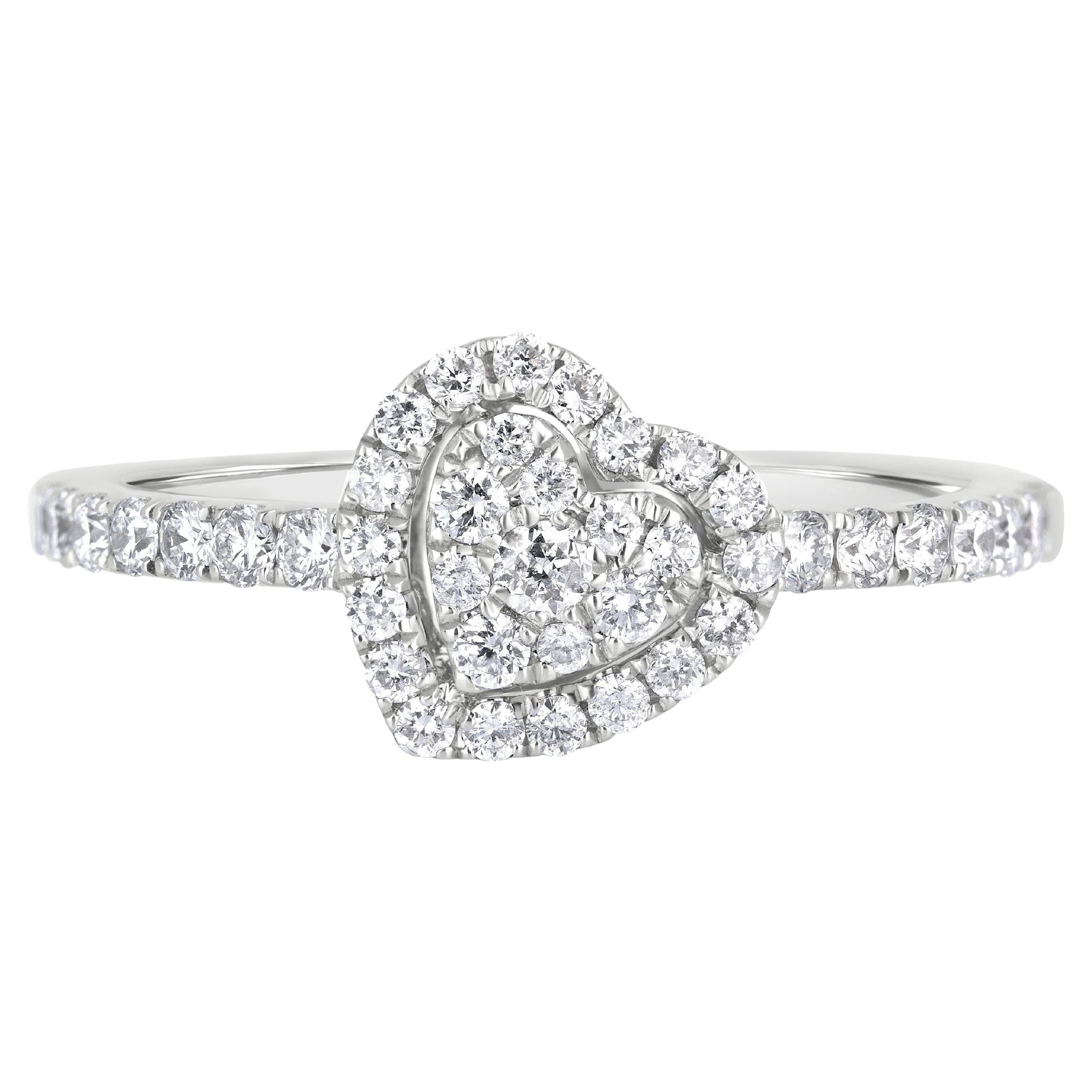 Luxle Round Diamond Heart Shaped Cluster Ring in 18k White Gold For ...