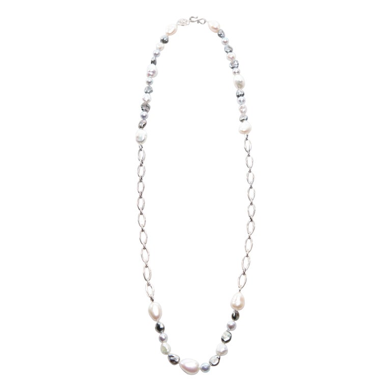 Opera Length Necklace: Akoya and Keshi Pearls White Gold Chain For Sale ...