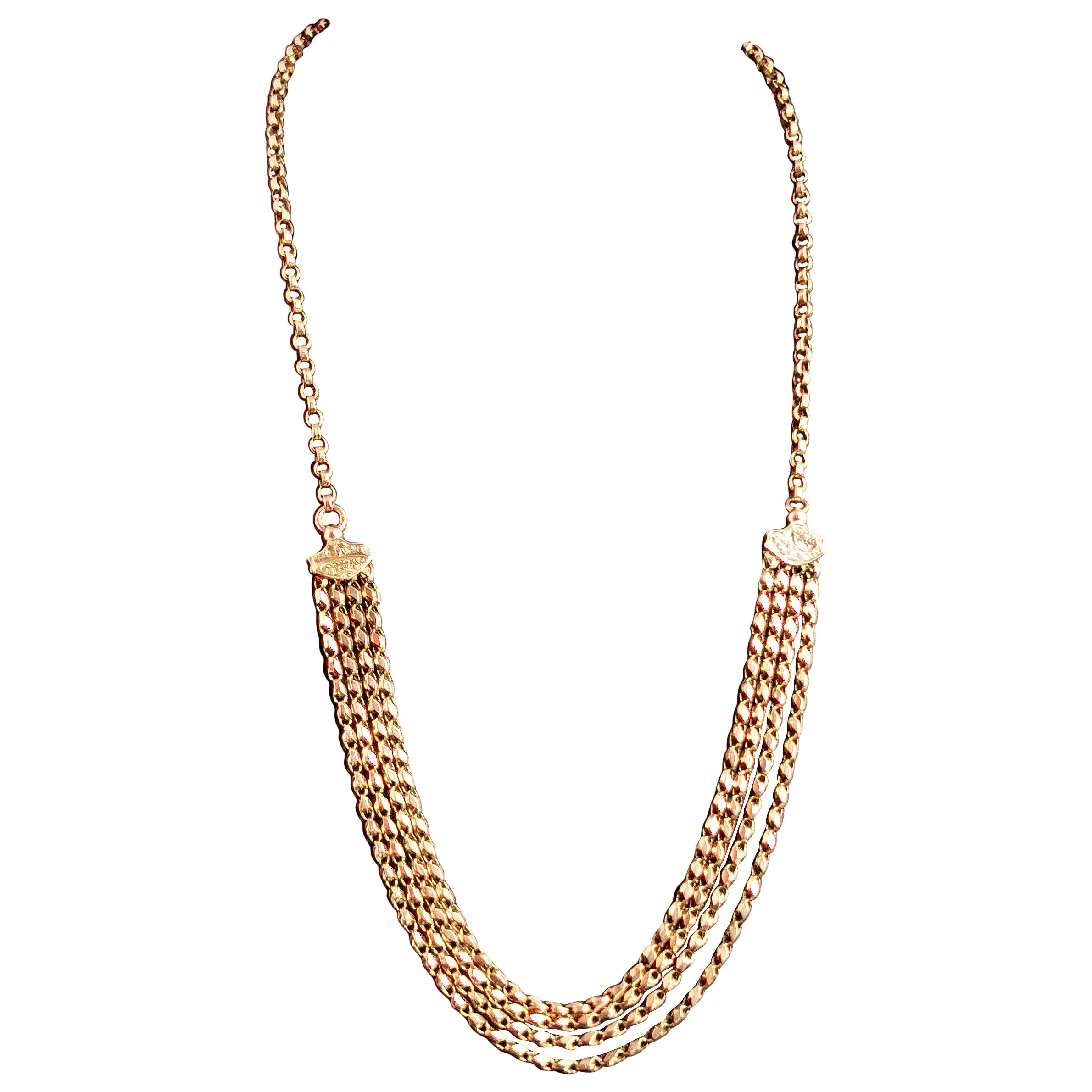 Vintage 18 Karat Yellow Gold Fancy Link Chain Necklace For Sale at 1stDibs