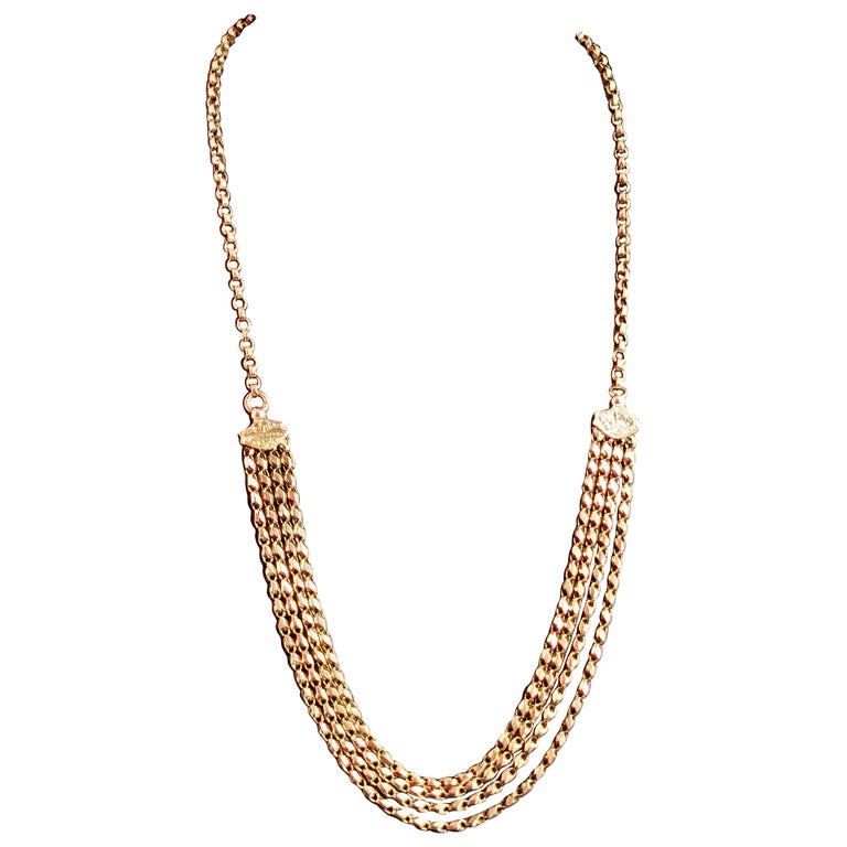 Antique 9k Yellow Gold Swag Necklace, Fancy Link Chain For Sale at 1stDibs