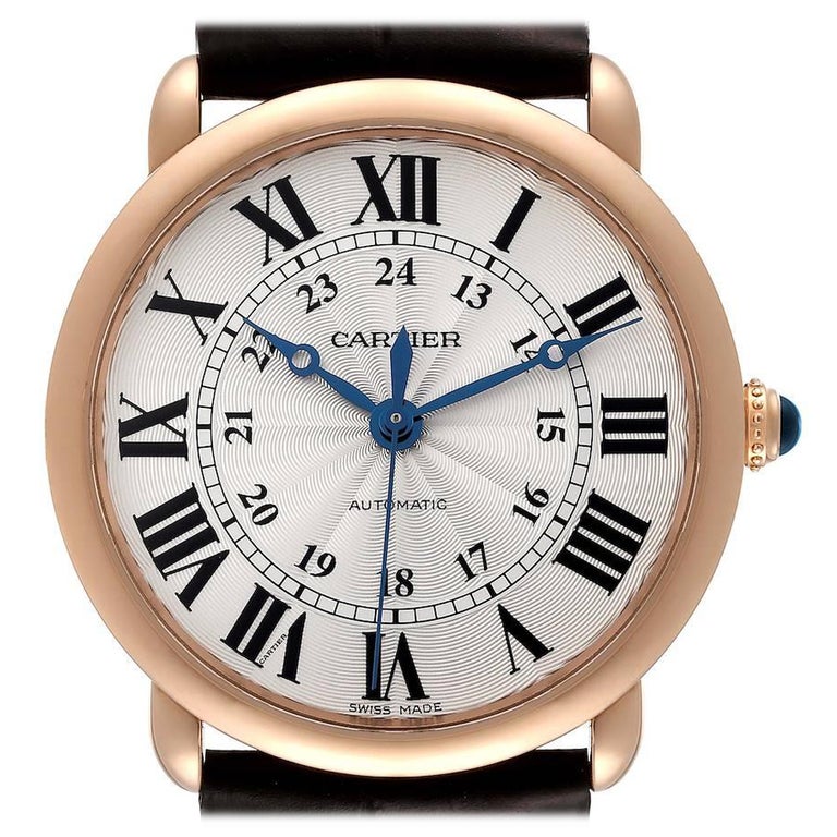 Cartier Ronde Louis Rose Gold Silver Dial Mens Watch WGRN0006 Box Card ...