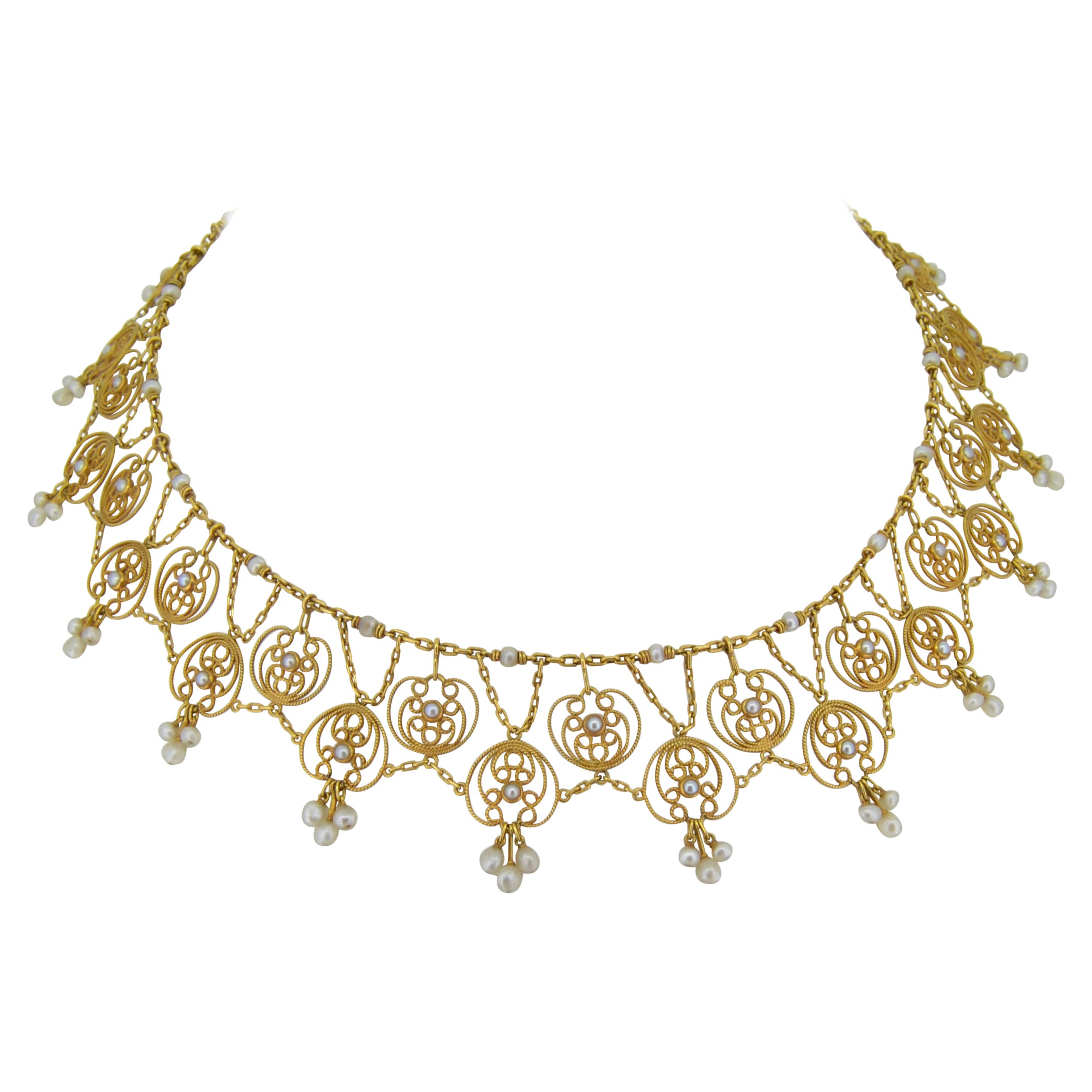 Antique French 18K Victorian Full Collar Necklace For Sale at 1stDibs