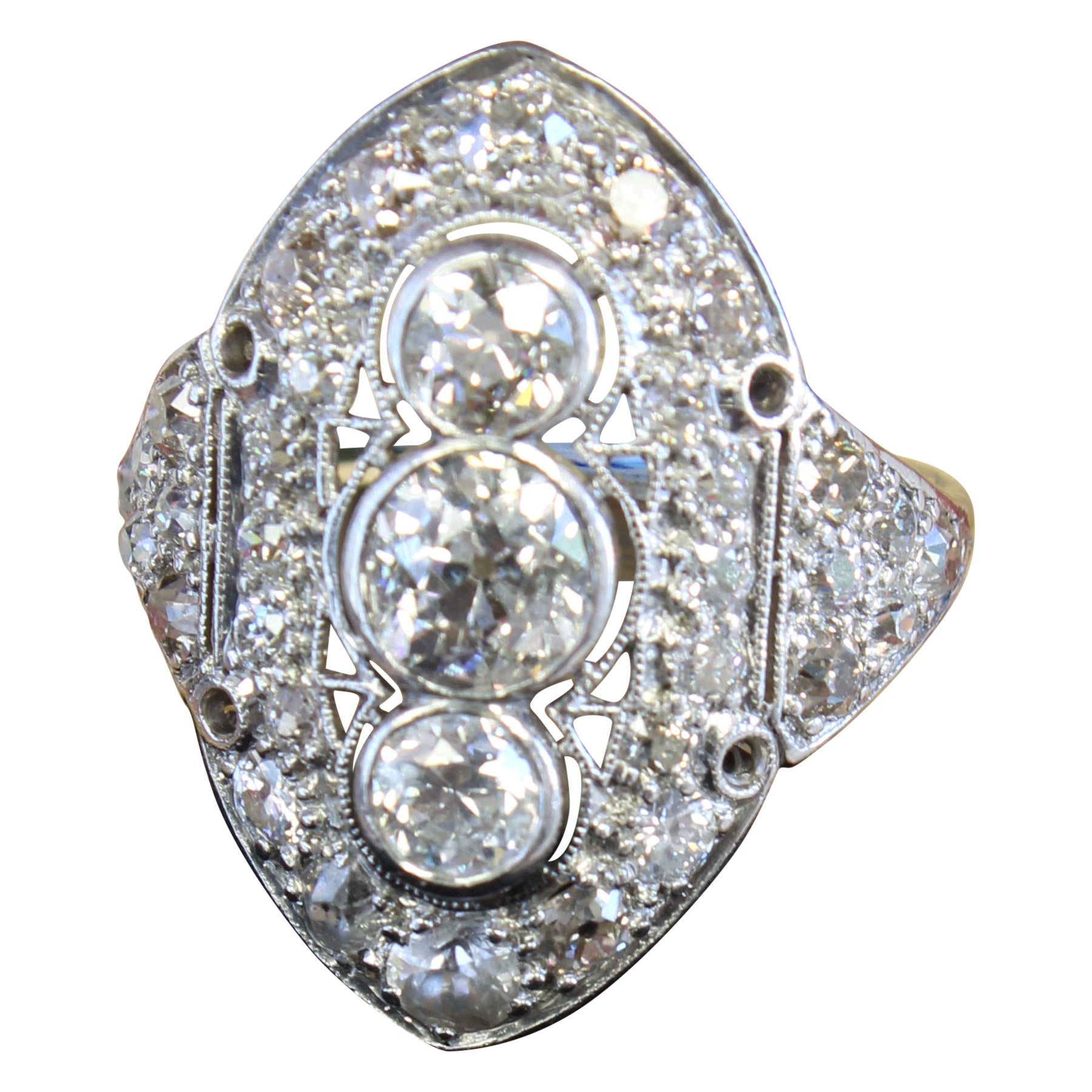 Art Deco "Diamond Swirl" Cocktail Ring at 1stDibs | art deco cocktail ...
