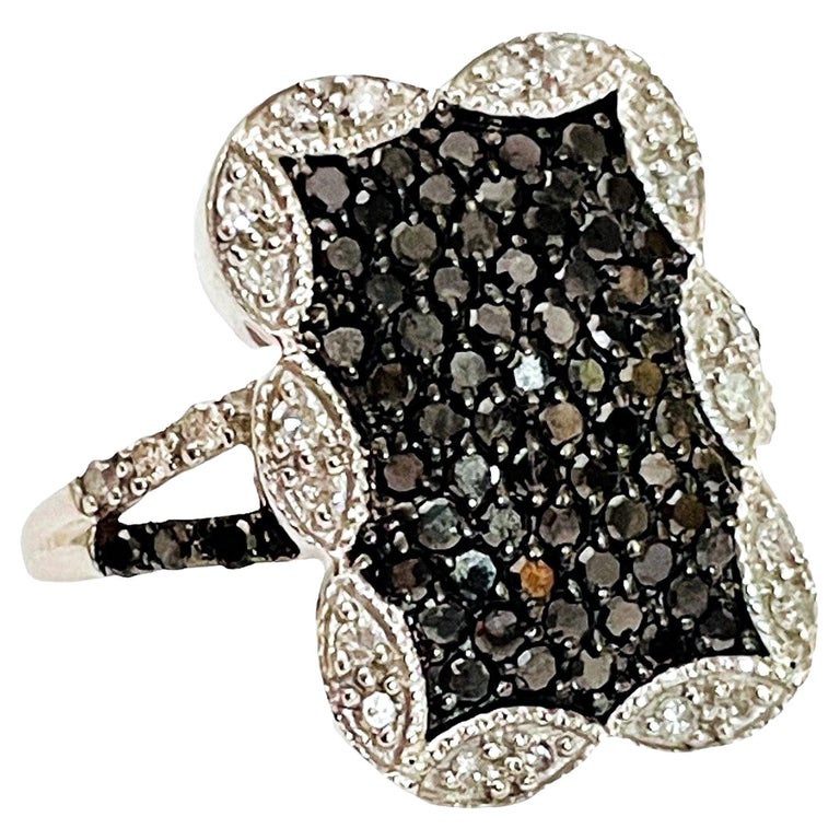 New Sterling White Diamond and Black Pave Ring at 1stDibs