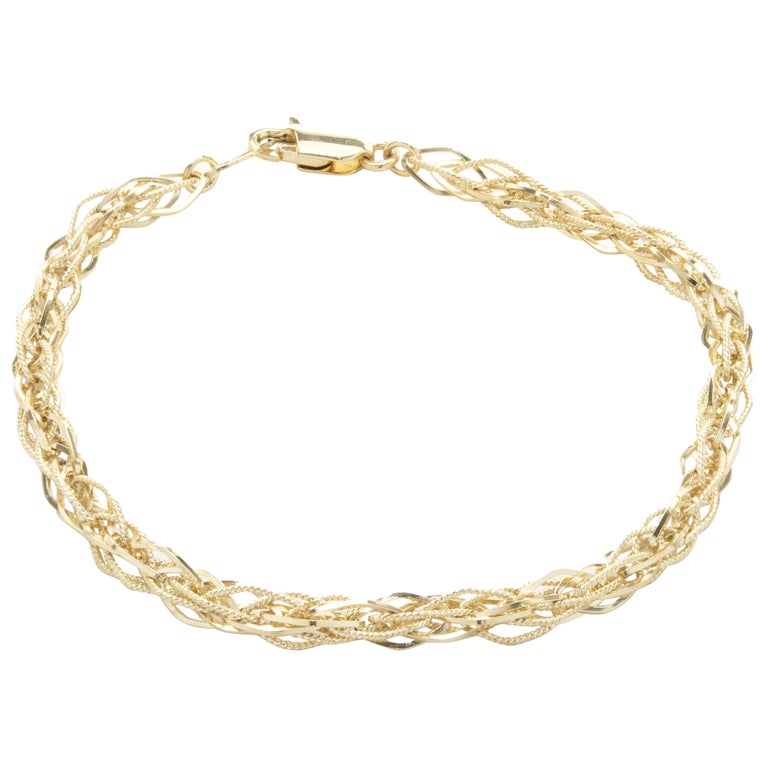 14 Karat Yellow Gold Textured Weave Bracelet For Sale at 1stDibs