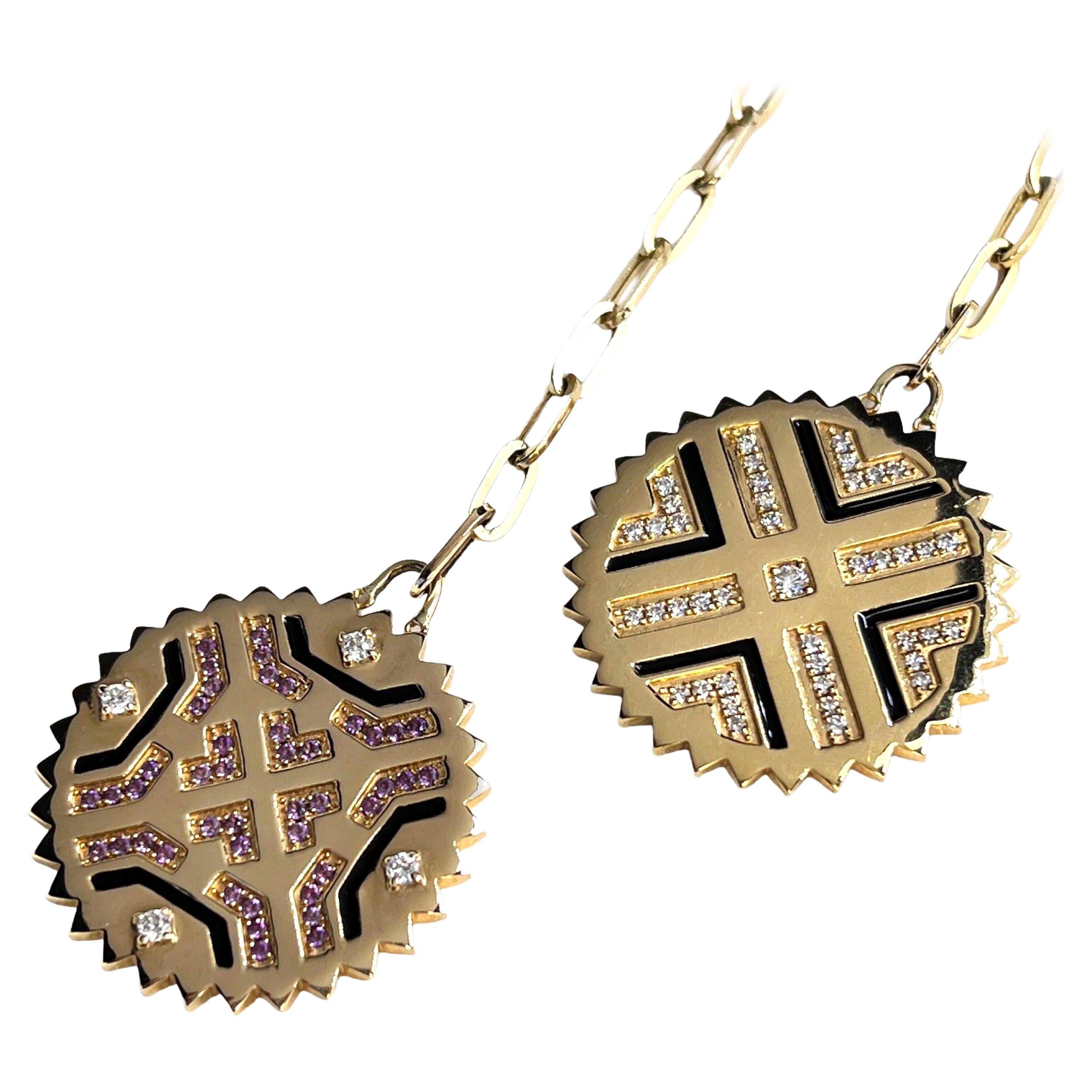 14K Belle Epoque Reversible Diamond and Pink Sapphires Medallion ...