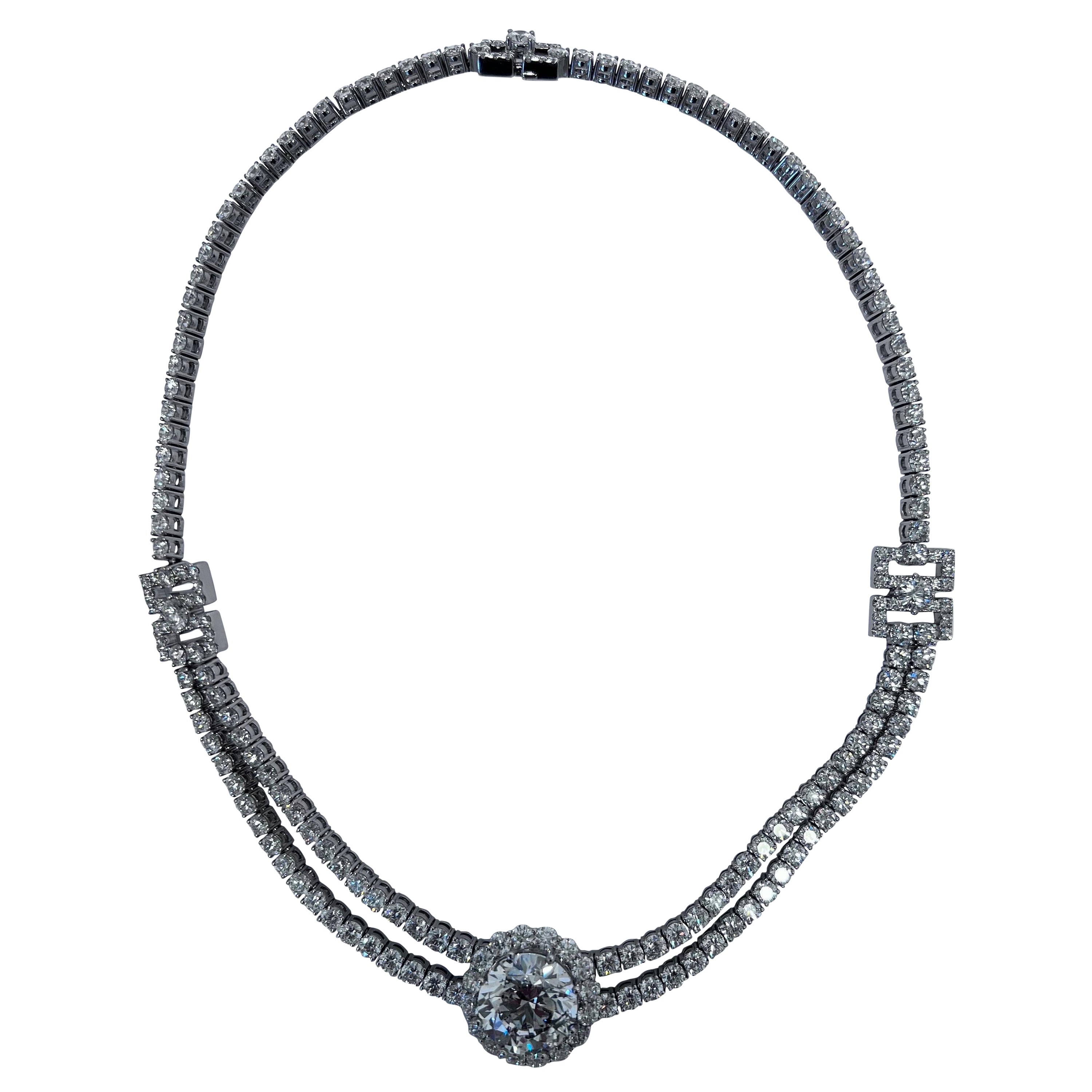 15.01 Carat Fancy Shape Diamond Cluster Necklace in 18 Karat White Gold ...