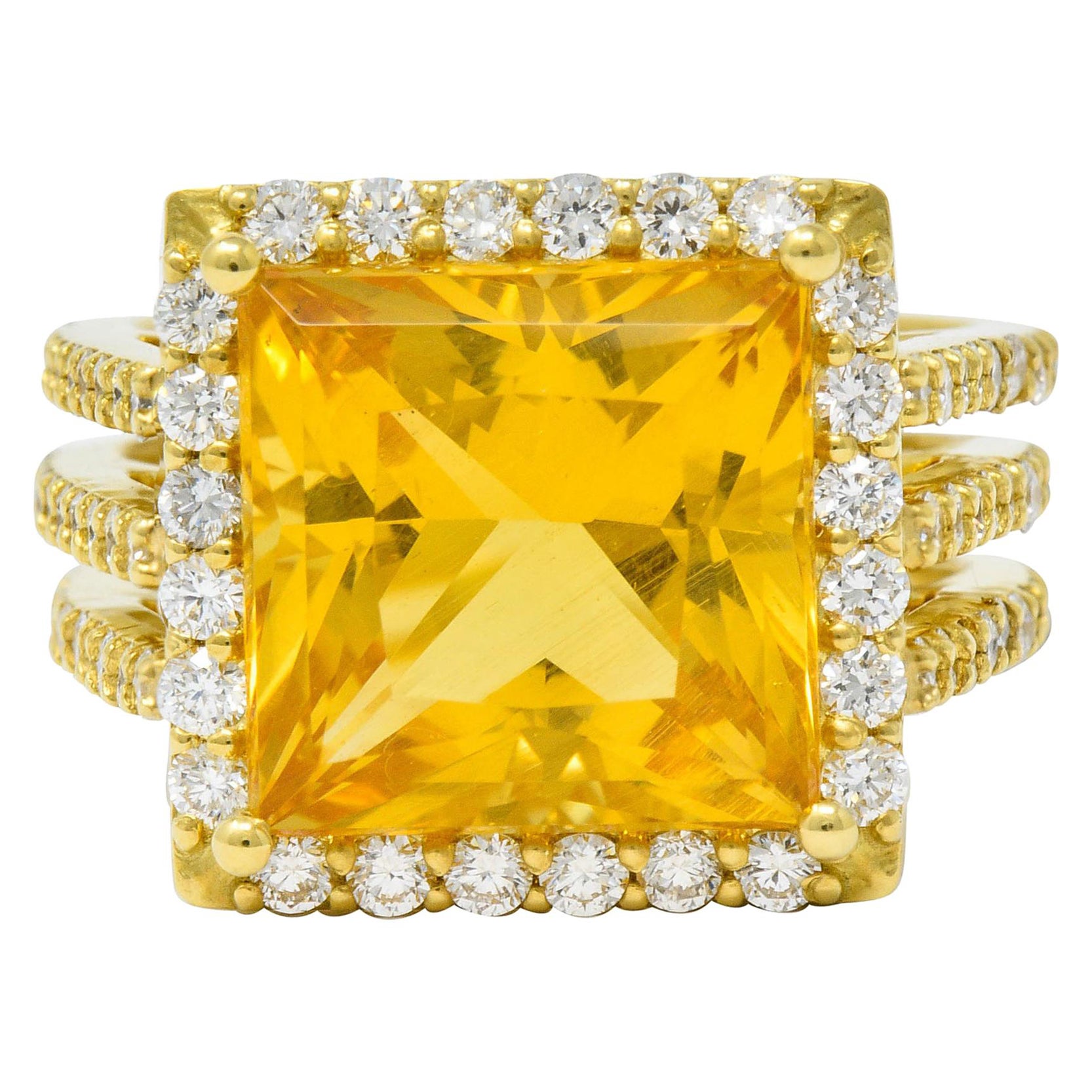 Contemporary Heliodor Golden Beryl Diamond Halo 18 Karat Gold Cocktail ...