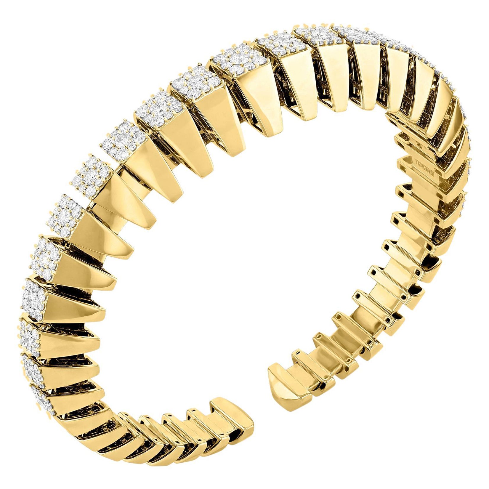 Chatila Yellow Gold Cuff Bracelet with Diamonds For Sale at 1stDibs