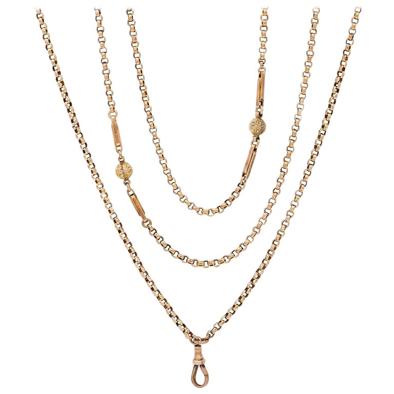 Edwardian 9k Gold Belcher and Fancy Ball Link Long Guard Chain, circa ...