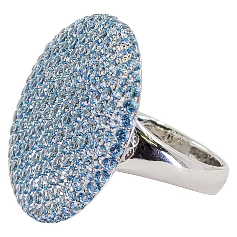 White Gold Pave Blue Topaz Disc Ring For Sale at 1stDibs