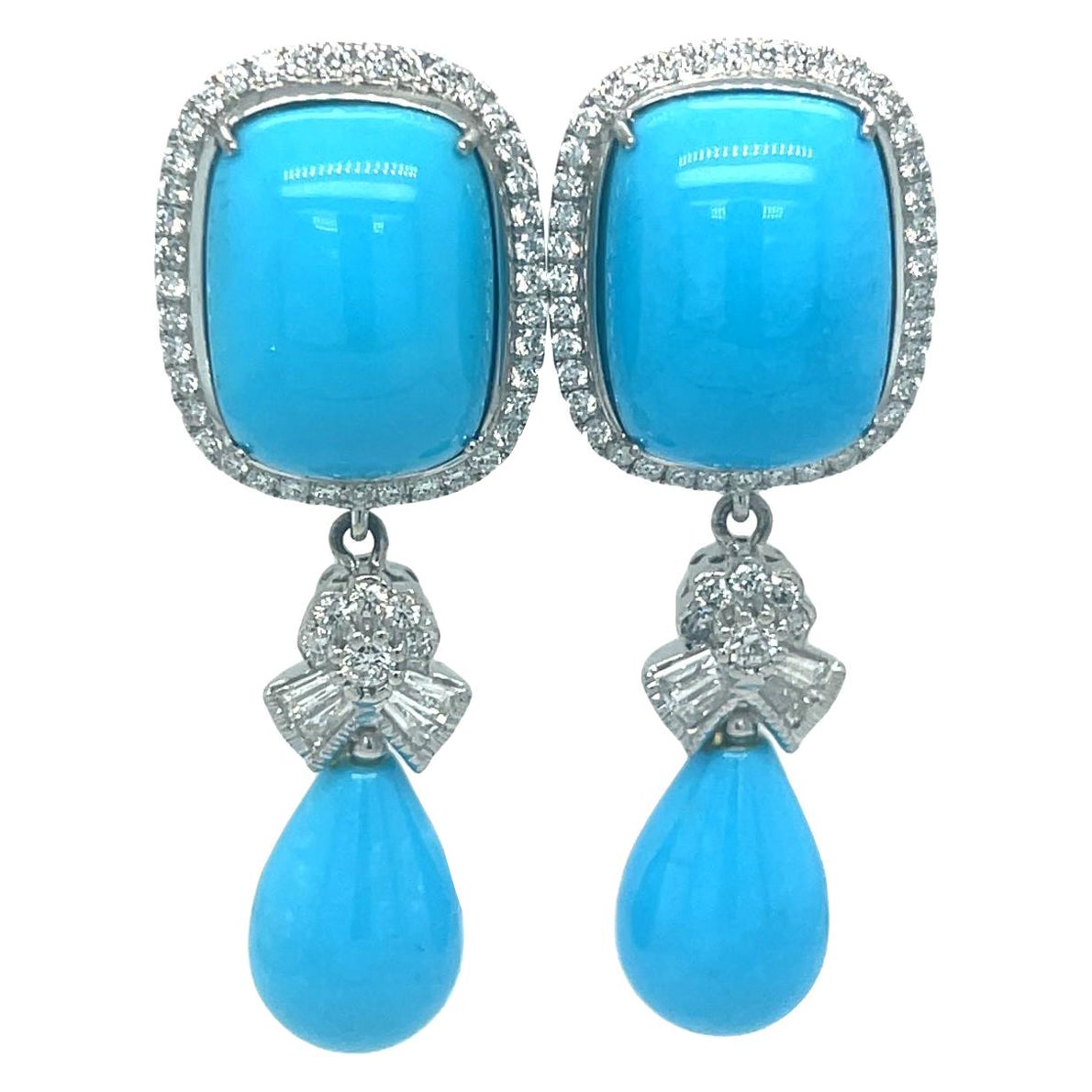 Sleeping Beauty Turquoise Dangle Earrings with Diamond Accents in 18 ...