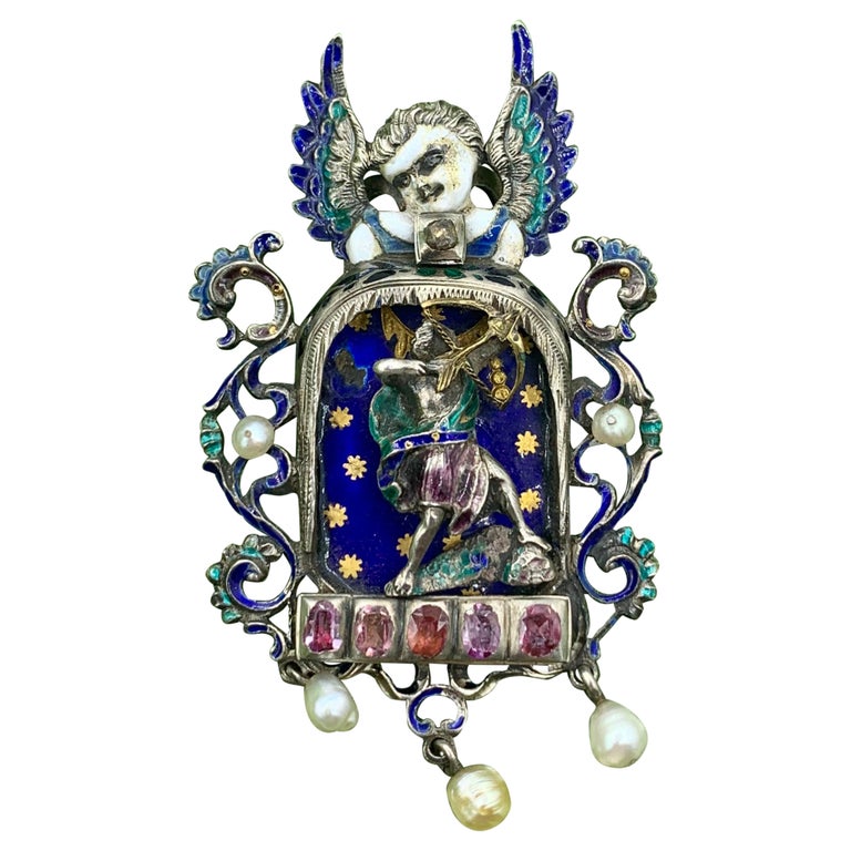 Angel Cupid Ruby Diamond Enamel Pendant Necklace Austro-Hungarian ...