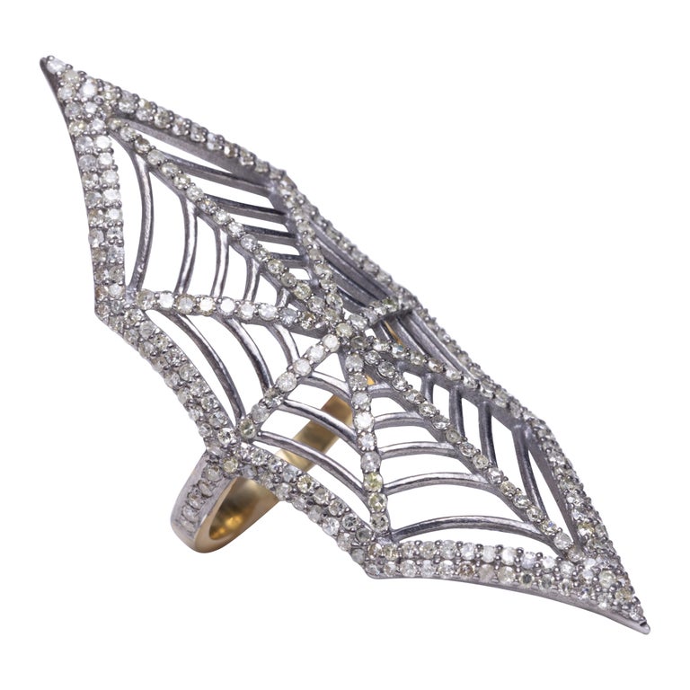 Pave`, Set Diamonds in Spider Web Motif For Sale at 1stDibs