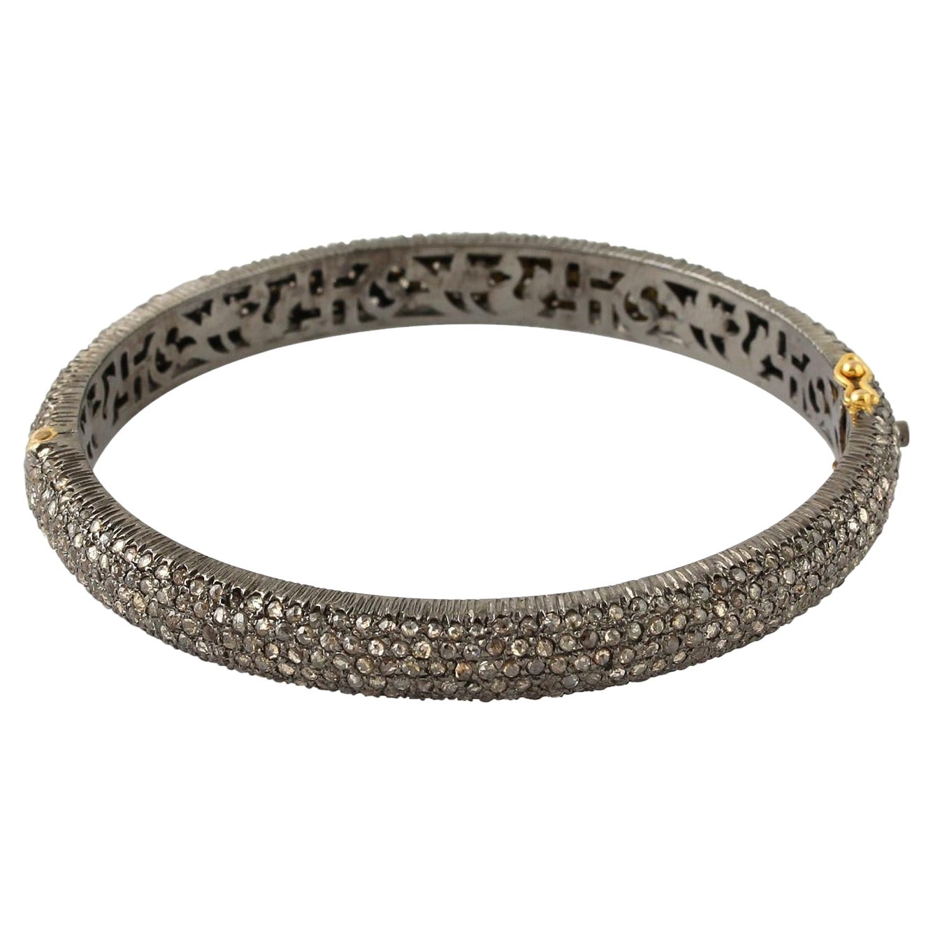 Ethnic Style Bangle Made in 18k Yellow Gold with Natural Rose Cut ...