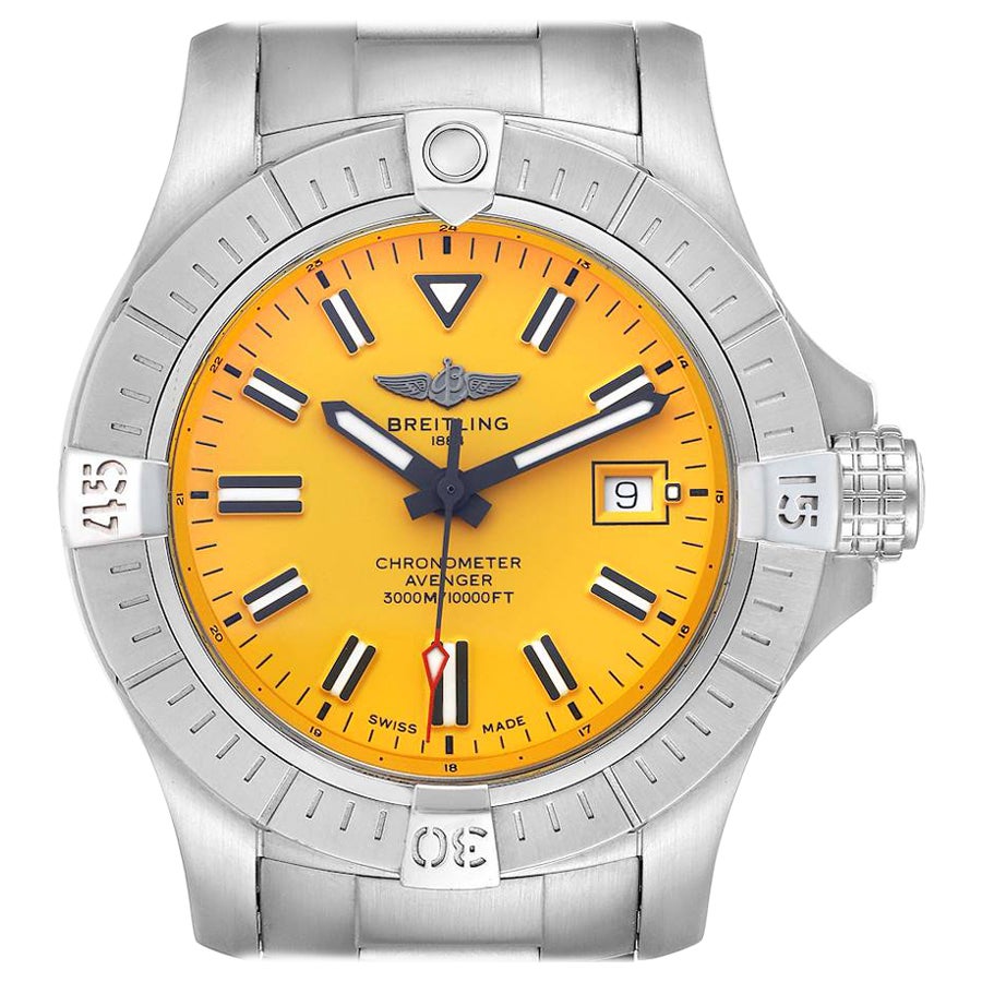 Breitling Avenger 45 Seawolf Yellow Dial Steel Mens Watch A17319 For ...
