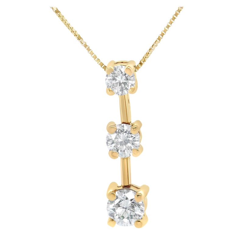 14K Yellow Gold 1.0 Carat Round Diamond Three-Stone Drop Pendant ...