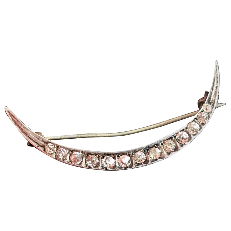 Antique Paste Crescent Brooch, Sterling Silver, Edwardian For Sale at ...