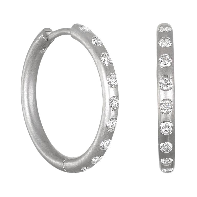 Ruby Diamond Platinum Hoop Earrings at 1stDibs