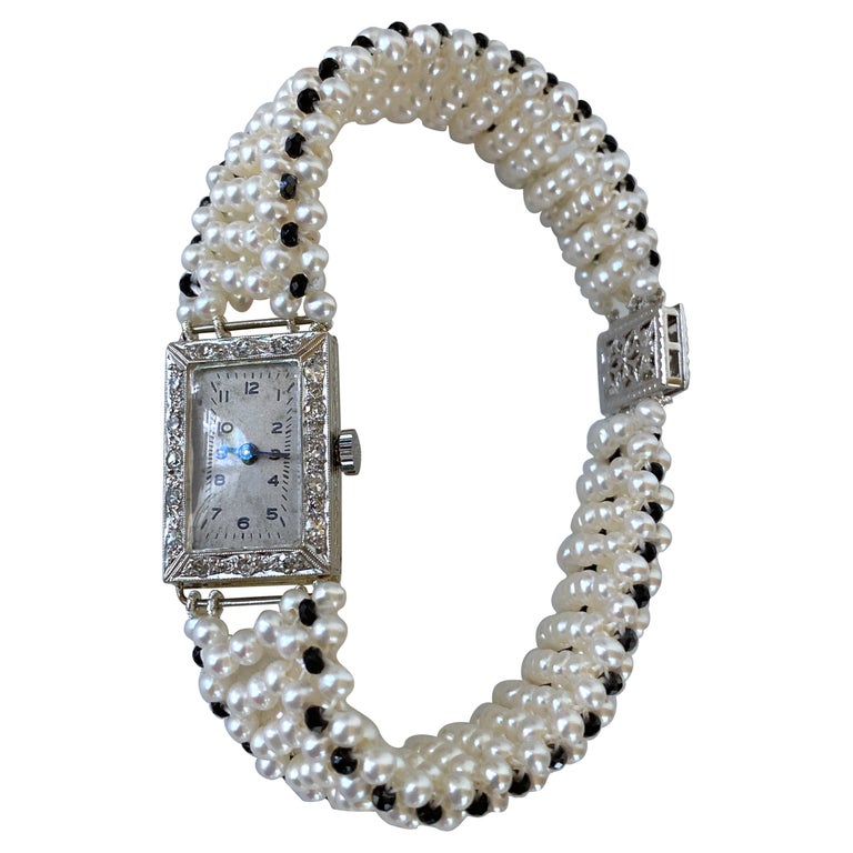 Marina J. 18k Vintage Diamond Encrusted Watch with Pearls and Black ...