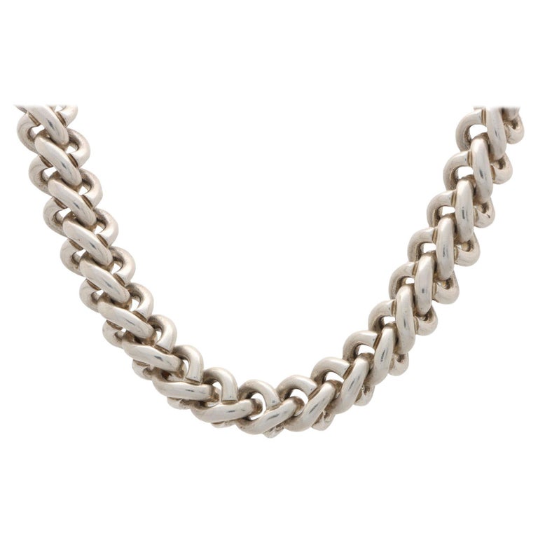 Vintage Chunky Choker Chain Necklace in Solid Silver For Sale at 1stDibs