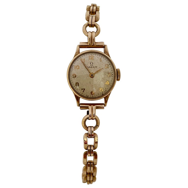 9 Karat Gold 1940's Ladies Omega Mechanical Watch For Sale at 1stDibs