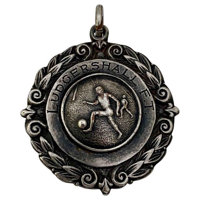 Vintage Silver Plated Football Medal Pendant For Sale at 1stDibs