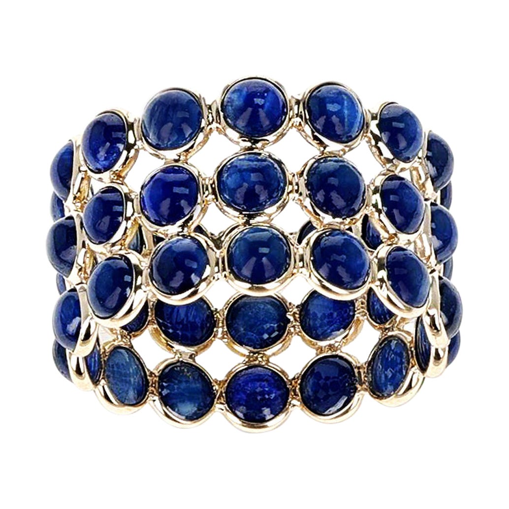 Round Blue Sapphire Triple Layer Band in 18K Yellow Gold For Sale at ...