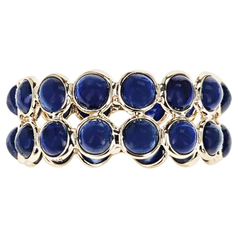 Round Cabochon Blue Sapphire Double Layer Band in 18k Yellow Gold For ...