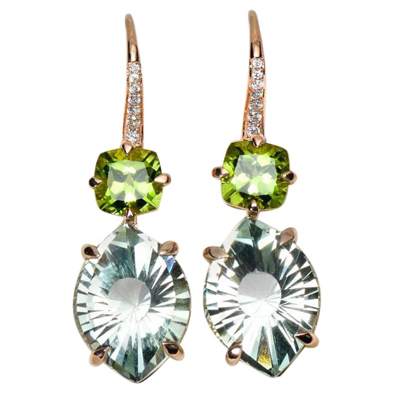 14K 19.45 Ct Prasiolite and Peridot Diamonds Antique Art Deco Style ...