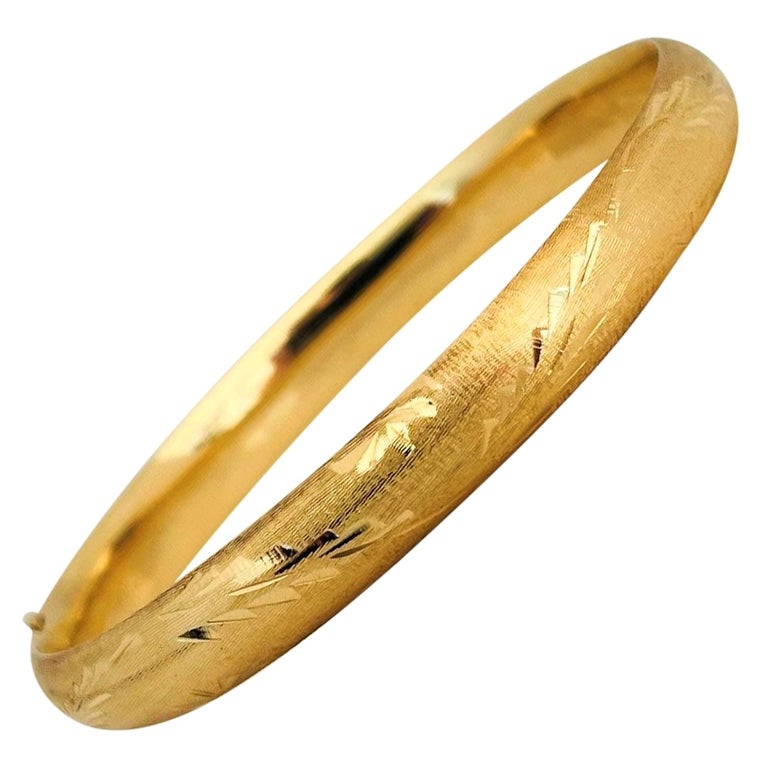 14 Karat Yellow Gold Ladies Satin Finish Floral Bangle Bracelet For ...
