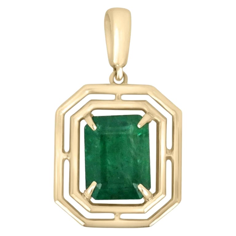 3.18ct 14K Natural Emerald-Emerald Cut Geometric Solitaire Solid Gold ...