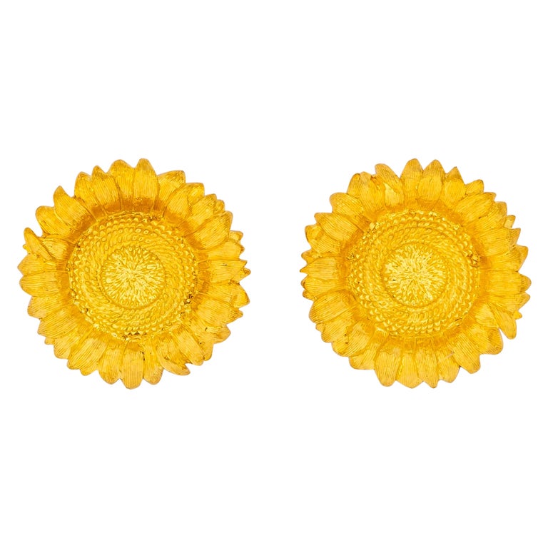 Robert Bruce Bielka Gold Sunflower Earrings For Sale at 1stDibs