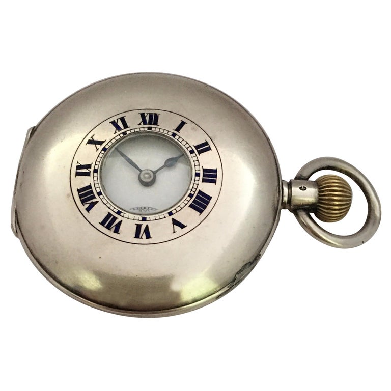 Antique Silver Half Hunter Stem, Winding Pocket Watch For Sale at 1stDibs